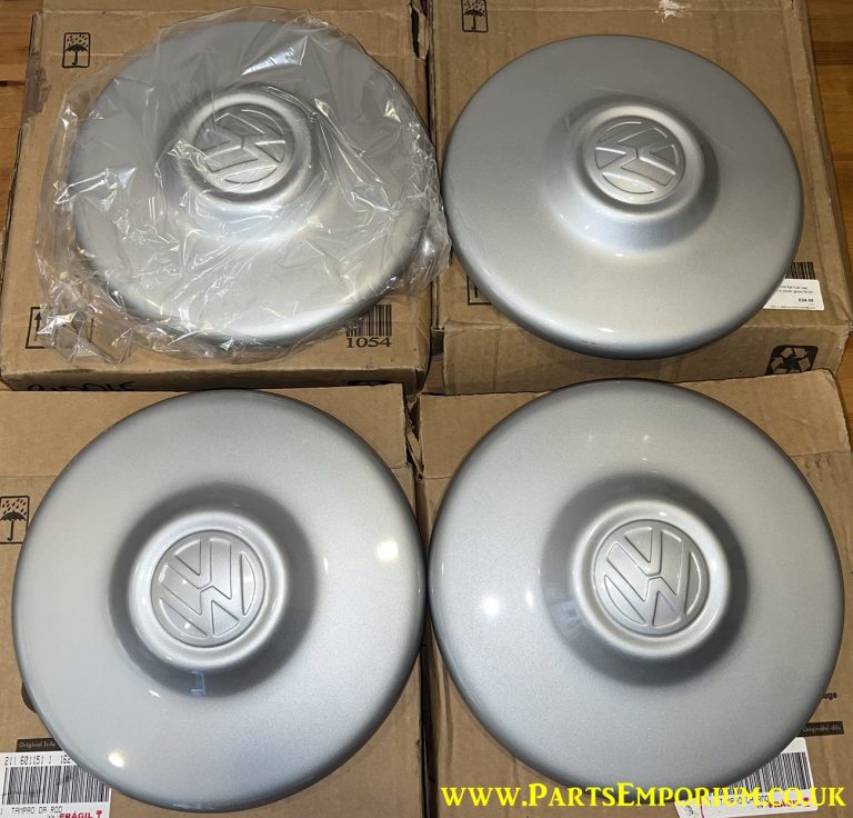 Set 4 Brand new Genuine VW Hubcaps – NOS – Parts Emporium